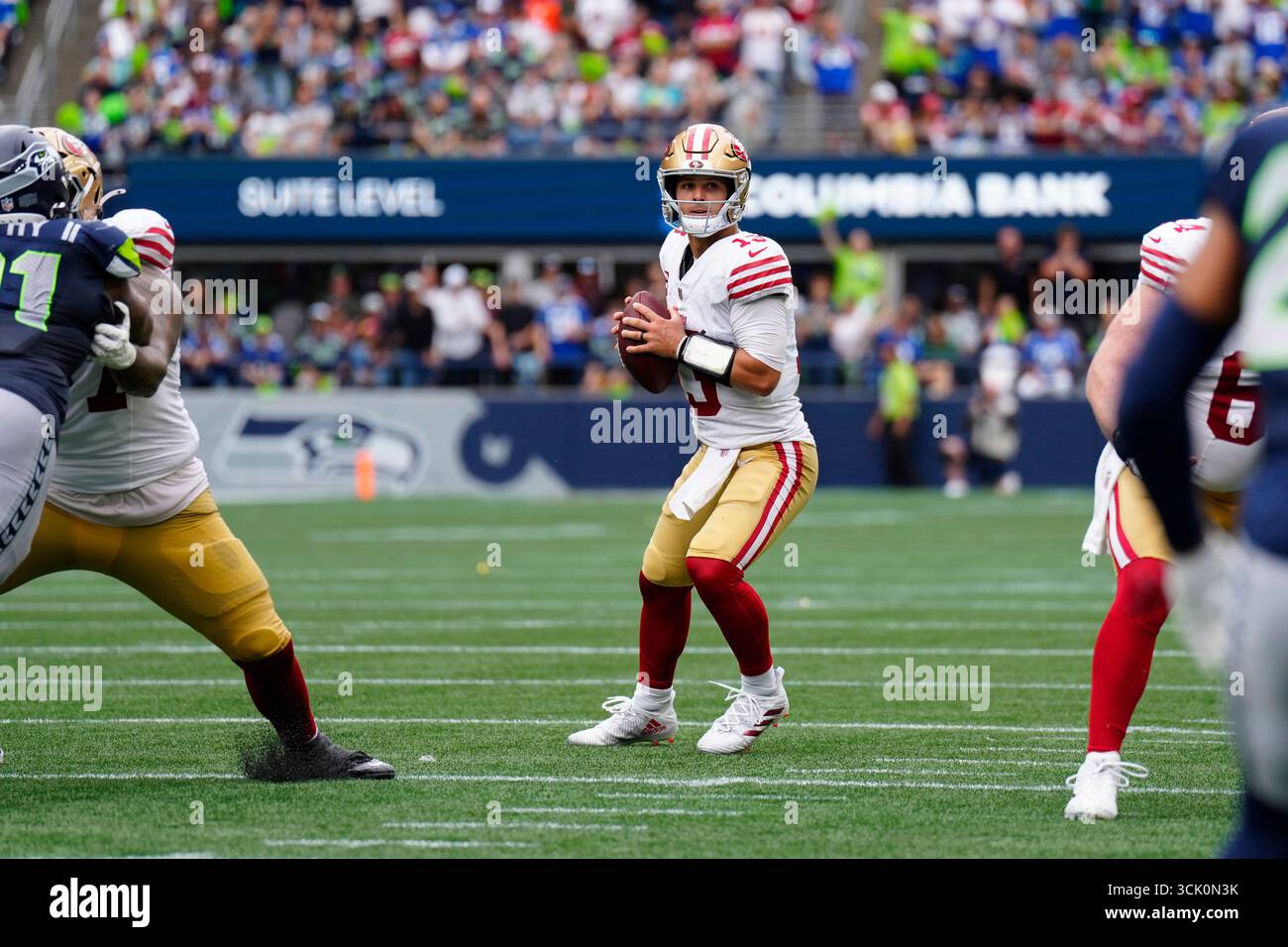 San Francisco 49ers quarterback Brock Purdy (13) looks to pass the ball ...