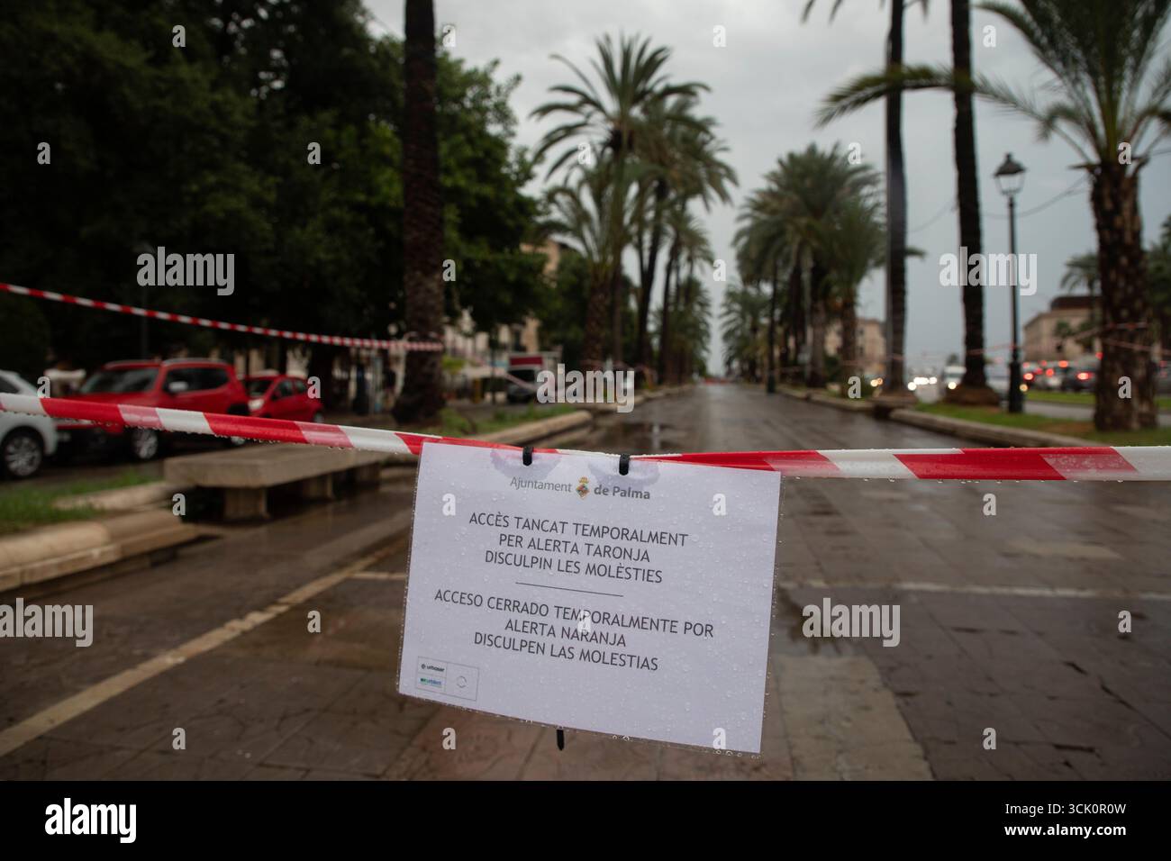 09 September 2025, Spain, Palma: A sign indicates that the parks and ...
