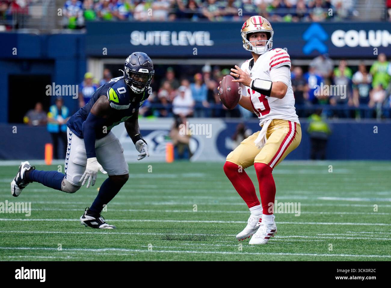 Seattle Seahawks defensive end DeMarcus Lawrence (0) chases San ...