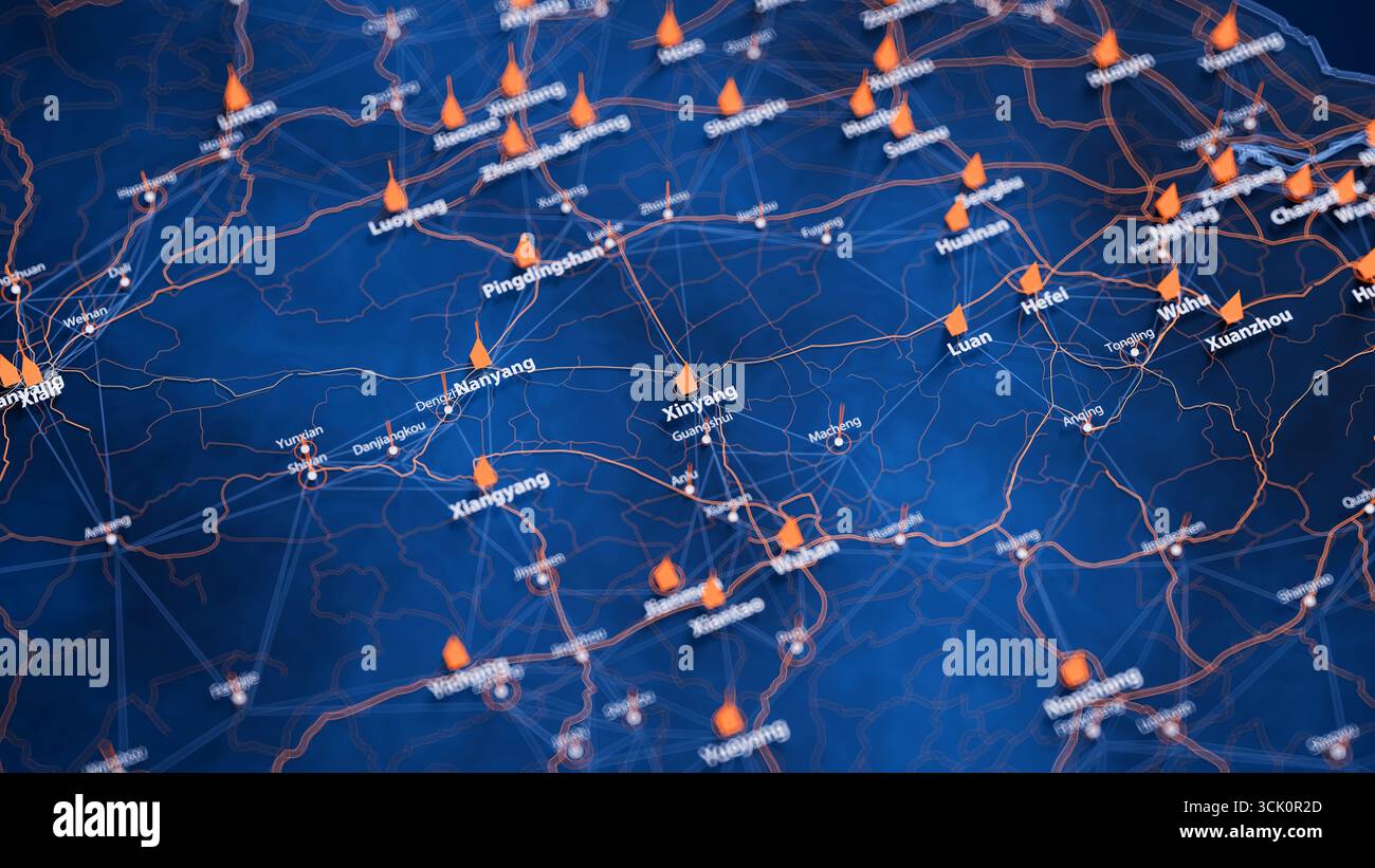 Xinyang map big data visualization. Futuristic map infographic of city ...