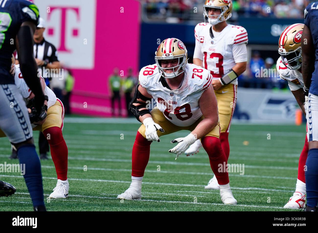 San Francisco 49ers guard Ben Bartch (78) gets set during an NFL ...