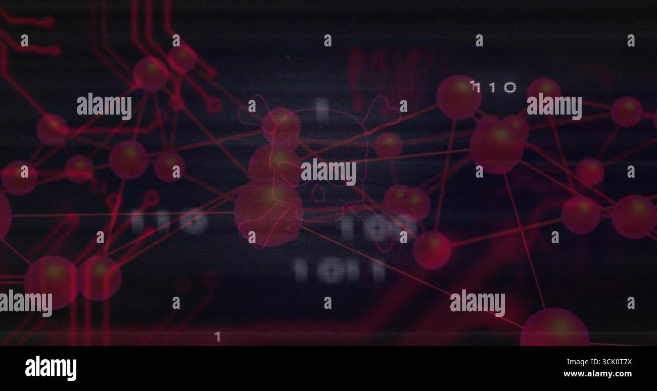 Displaying tech HUD showing red nodes connecting thin red lines, with ...