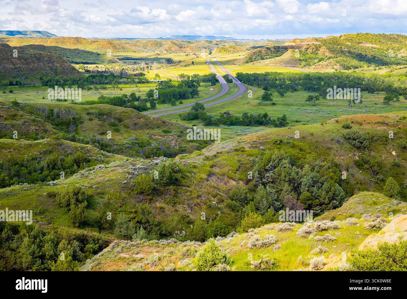 An expansive scenic view from an overlook captures the rugged beauty of ...
