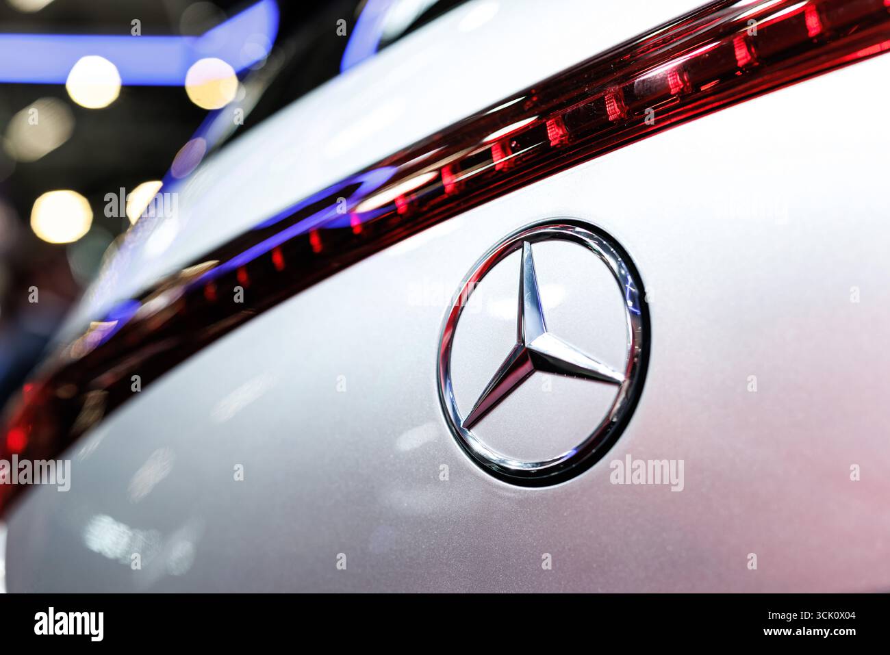 08 September 2025, Bavaria, Munich: The Mercedes star, the Mercedes ...