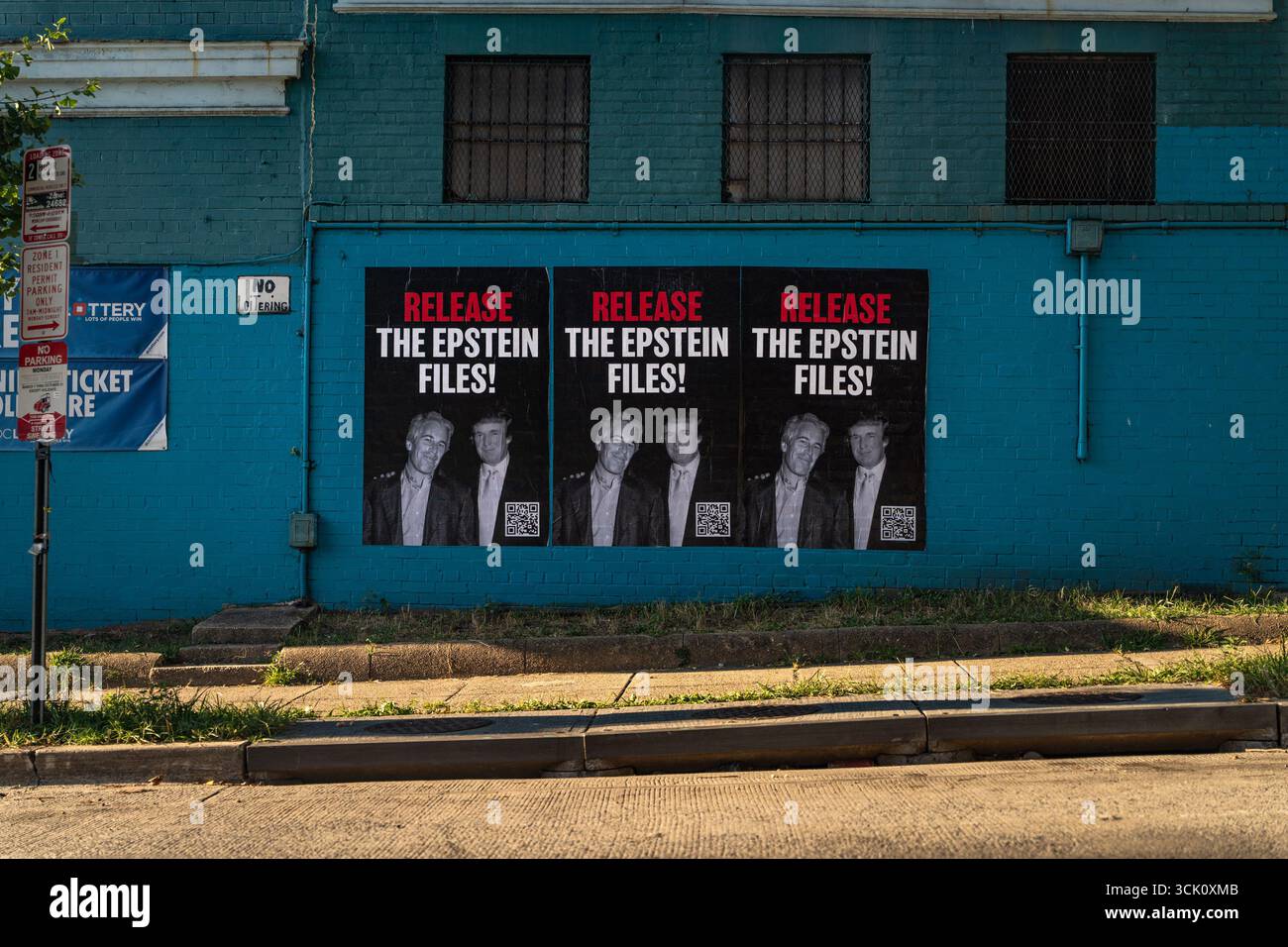 Three ‘RELEASE THE EPSTEIN FILES’ posters, depicting President Trump ...
