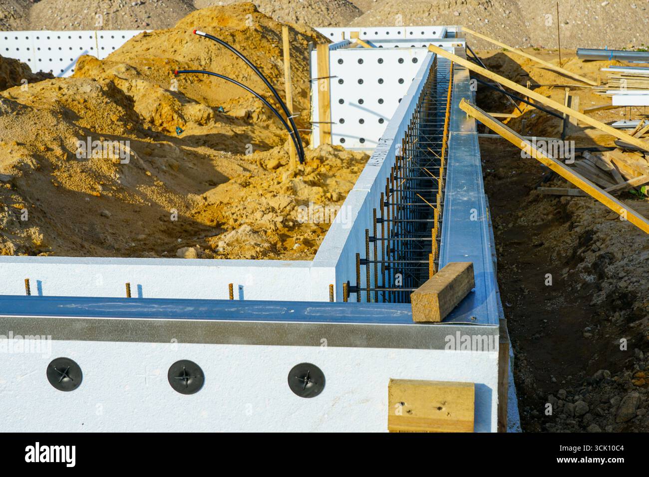 Insulated Concrete Form, ICF foundation wall with visible rebar and ...