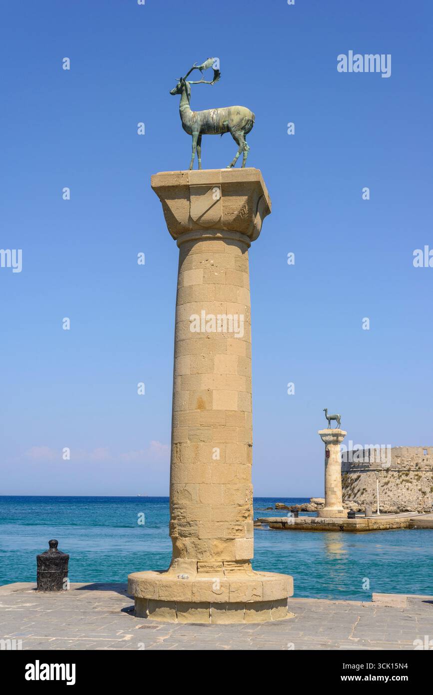Doe Statue on the site of the Colossus of Rhodes, Rhodes, Greece Stock ...