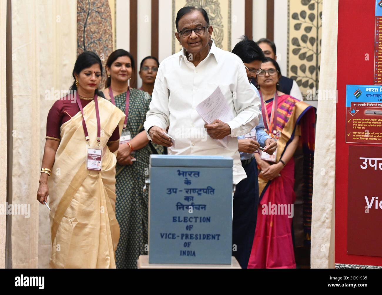 NEW DELHI, INDIA - SEPTEMBER 9: Congress MP P Chidambaram casts his ...