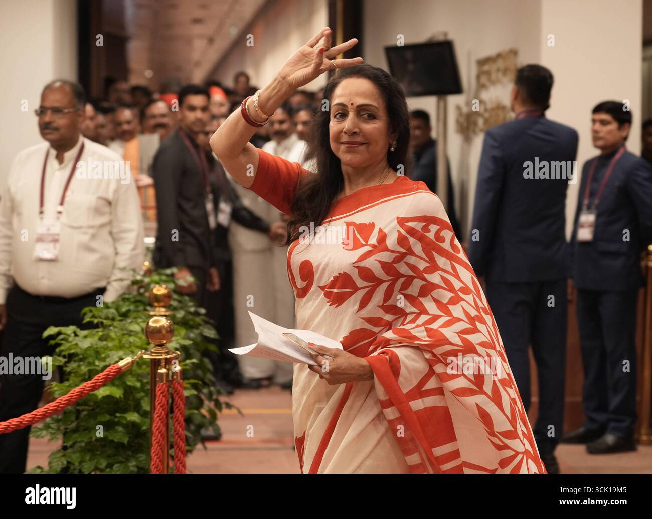NEW DELHI, INDIA - SEPTEMBER 9: BJP MP from Mathura Hema Malini arrives to cast her vote for the ...