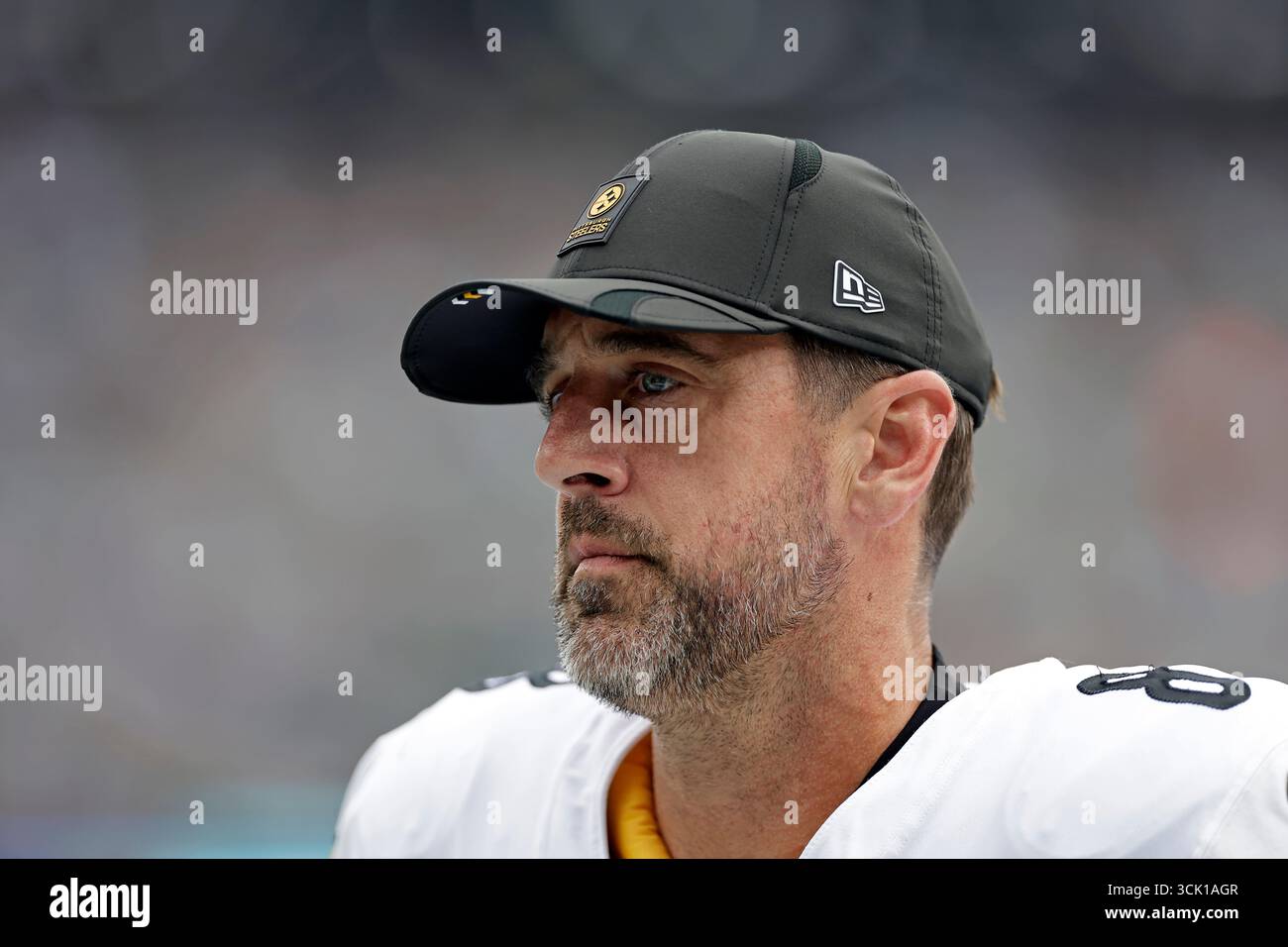 Pittsburgh Steelers quarterback Aaron Rodgers (8) runs off the field ...