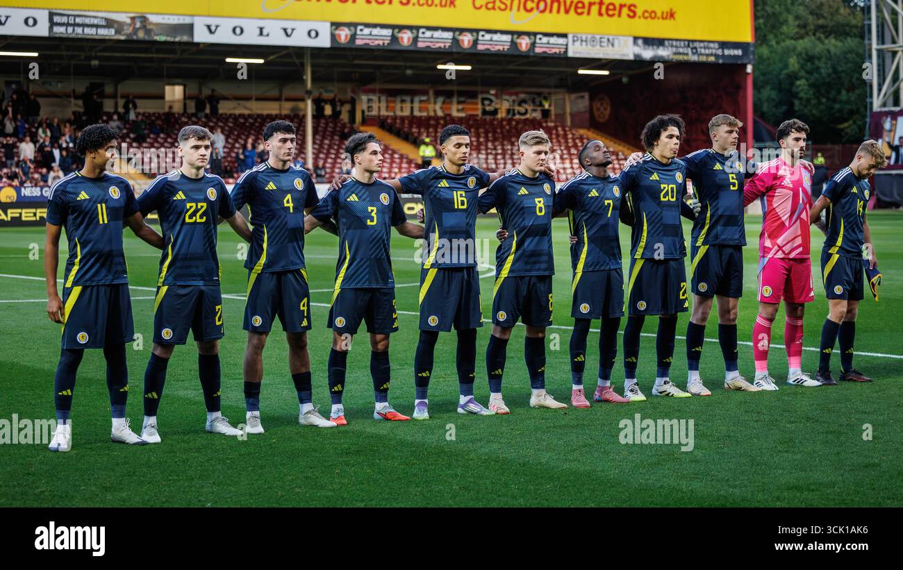 Scotland team during the national anthem Scotland U21 V Portugal U21 ...
