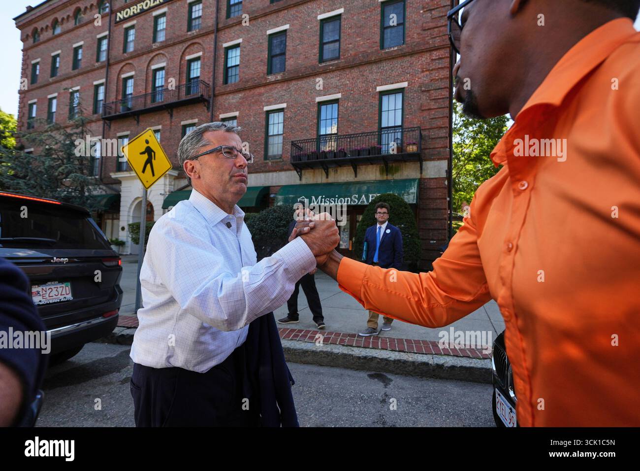 Boston mayoral candidate Josh Kraft campaigns outside a polling place ...