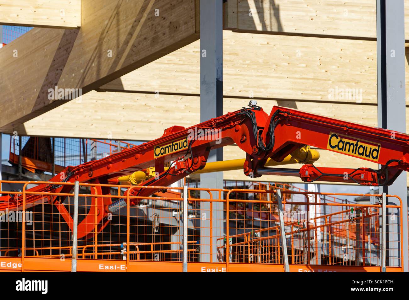 Steel skeleton frame and glulam laminated timber frame with concrete ...