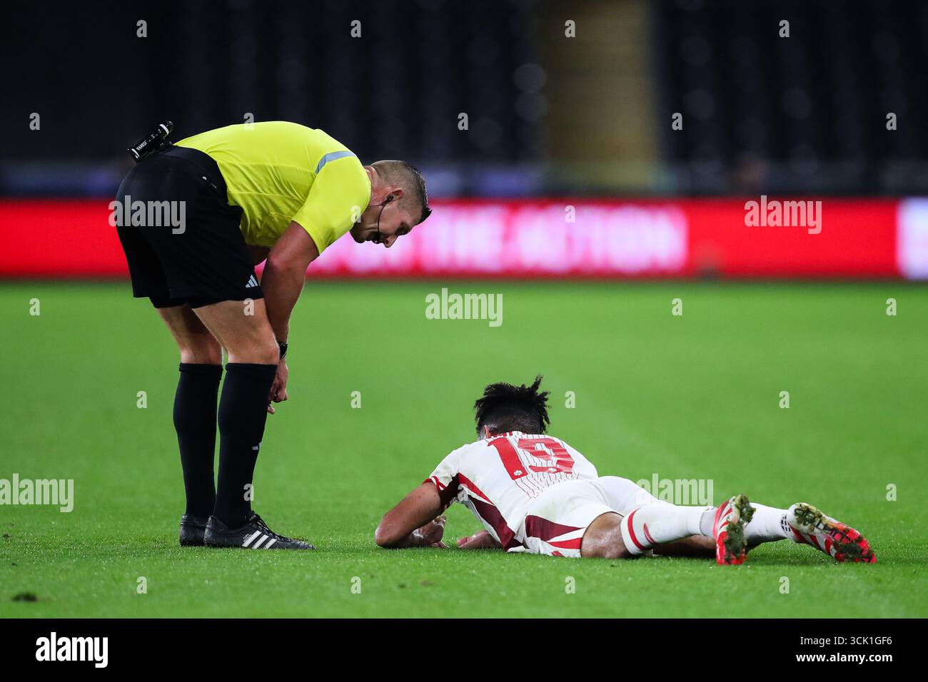 Swansea, Wales, 9th September 2025. Referee Robert Jones checks on ...