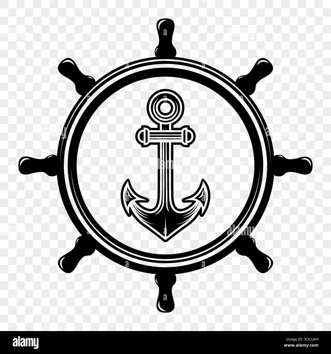 Vector Vintage Anchor and Helm Wheel. Nautical Marine Steering Black ...