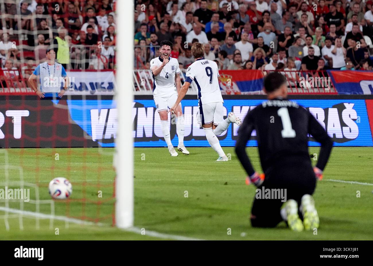 England's Harry Kane celebrates scoring the opening goal with Declan ...