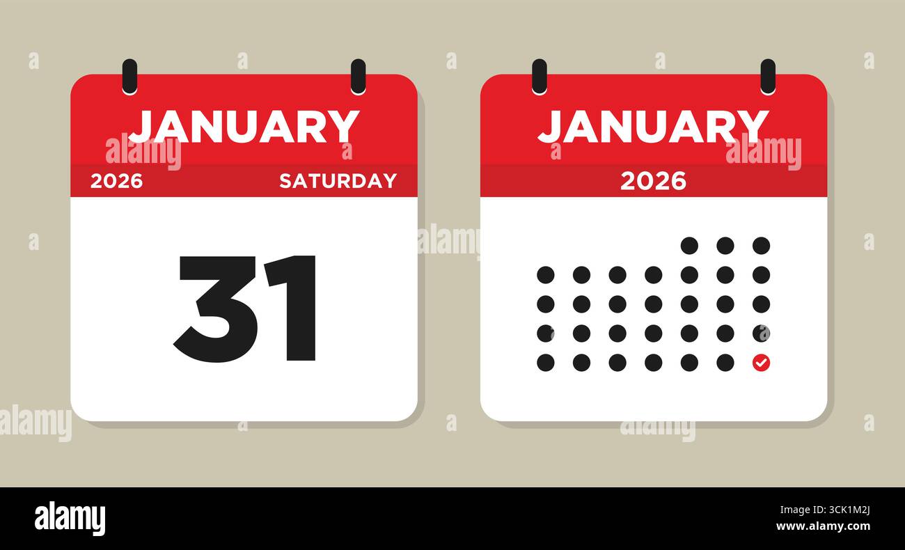 January 31 2026 Calendar Vector Illustration. 31 january calendar page ...