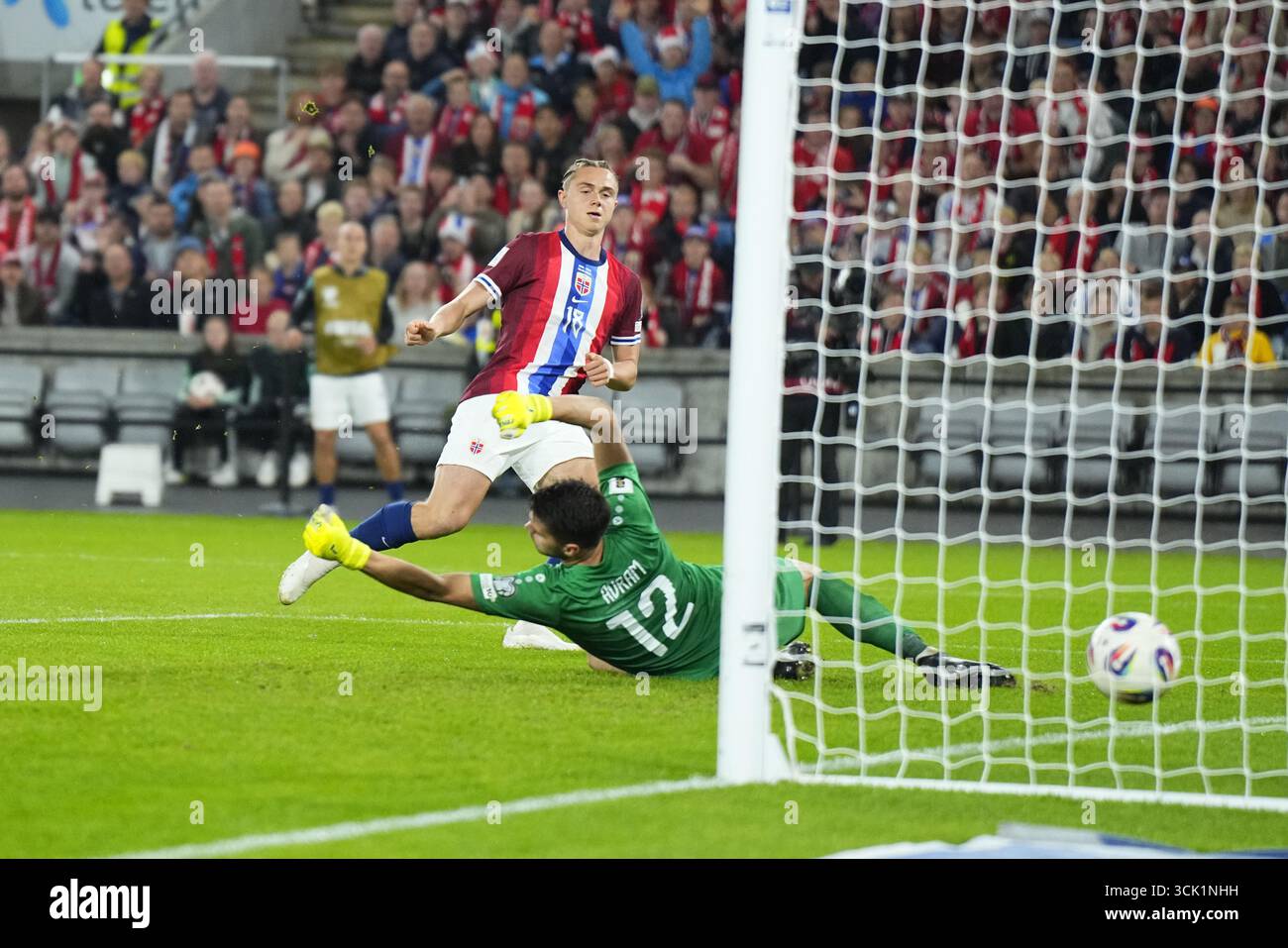 Oslo 20250909. Norway's Thelo Aasgaard scores the 7-0 goal during the ...