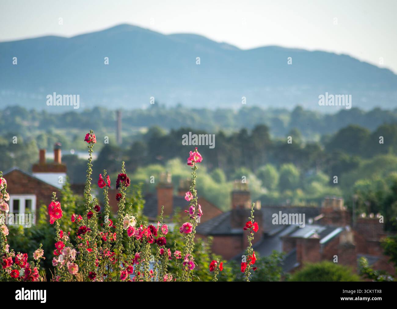 Looking toward the scenic Malverns hill range and summer countryside ...