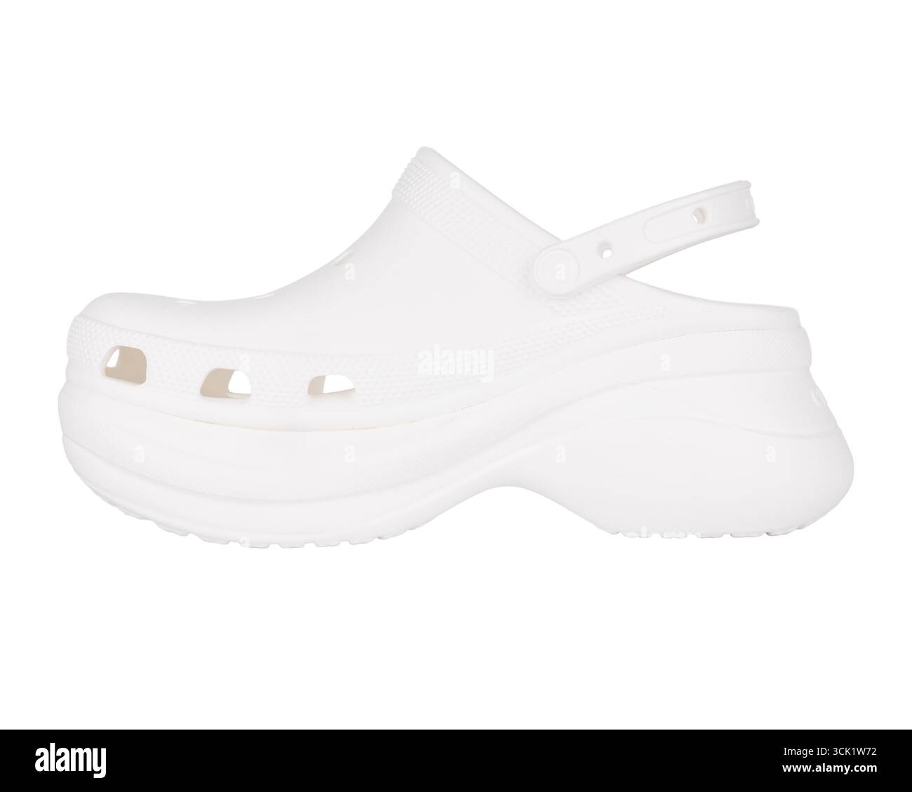 Side view of white foam clog with strap Stock Photo - Alamy