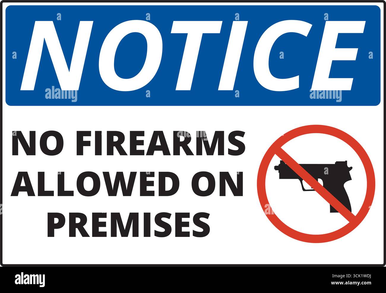 Notice no firearms allowed on premises sign isolated on a white ...