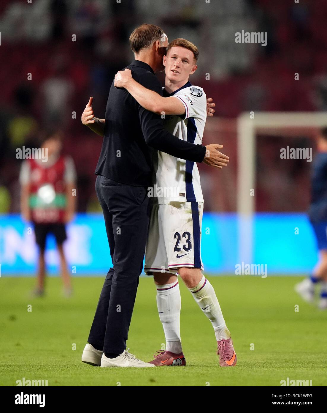 England head coach Thomas Tuchel with Elliot Anderson (right) following ...