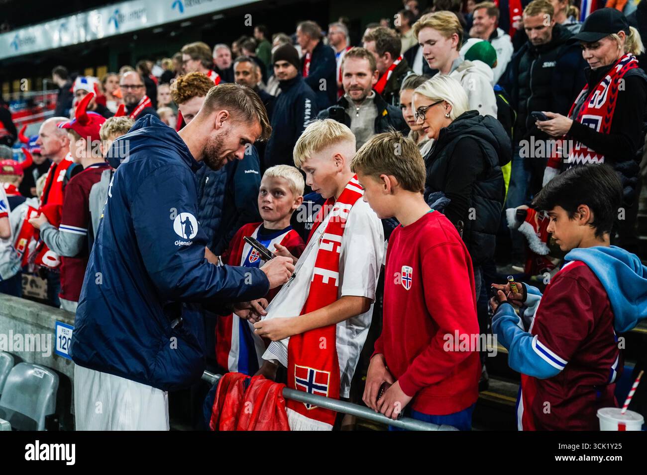 Oslo 20250909. Norway's Kristoffer Ajer signs autographs after the ...