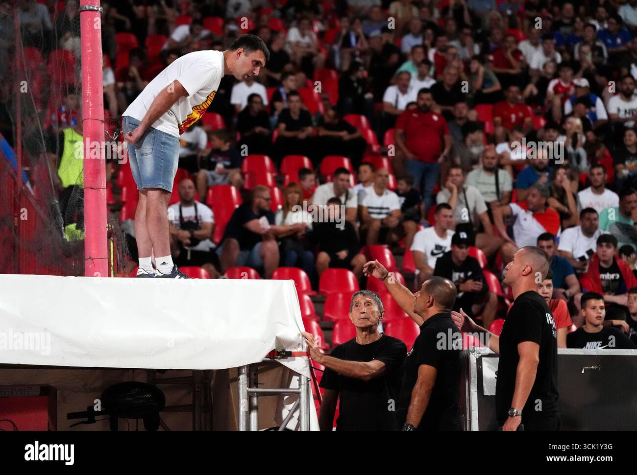 A Serbia fan before being apprehended by security during the 2026 FIFA ...