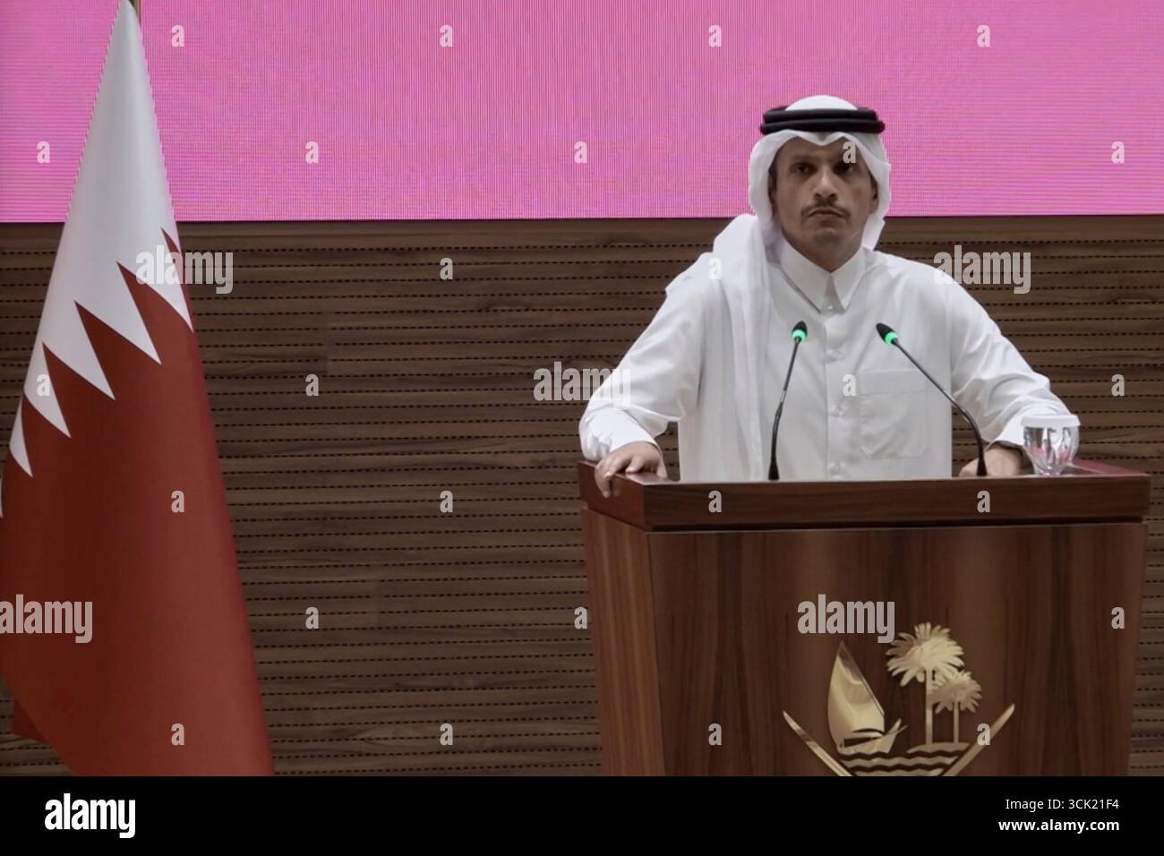 In this framegrab taken from video Qatar Prime Minister and Foreign ...