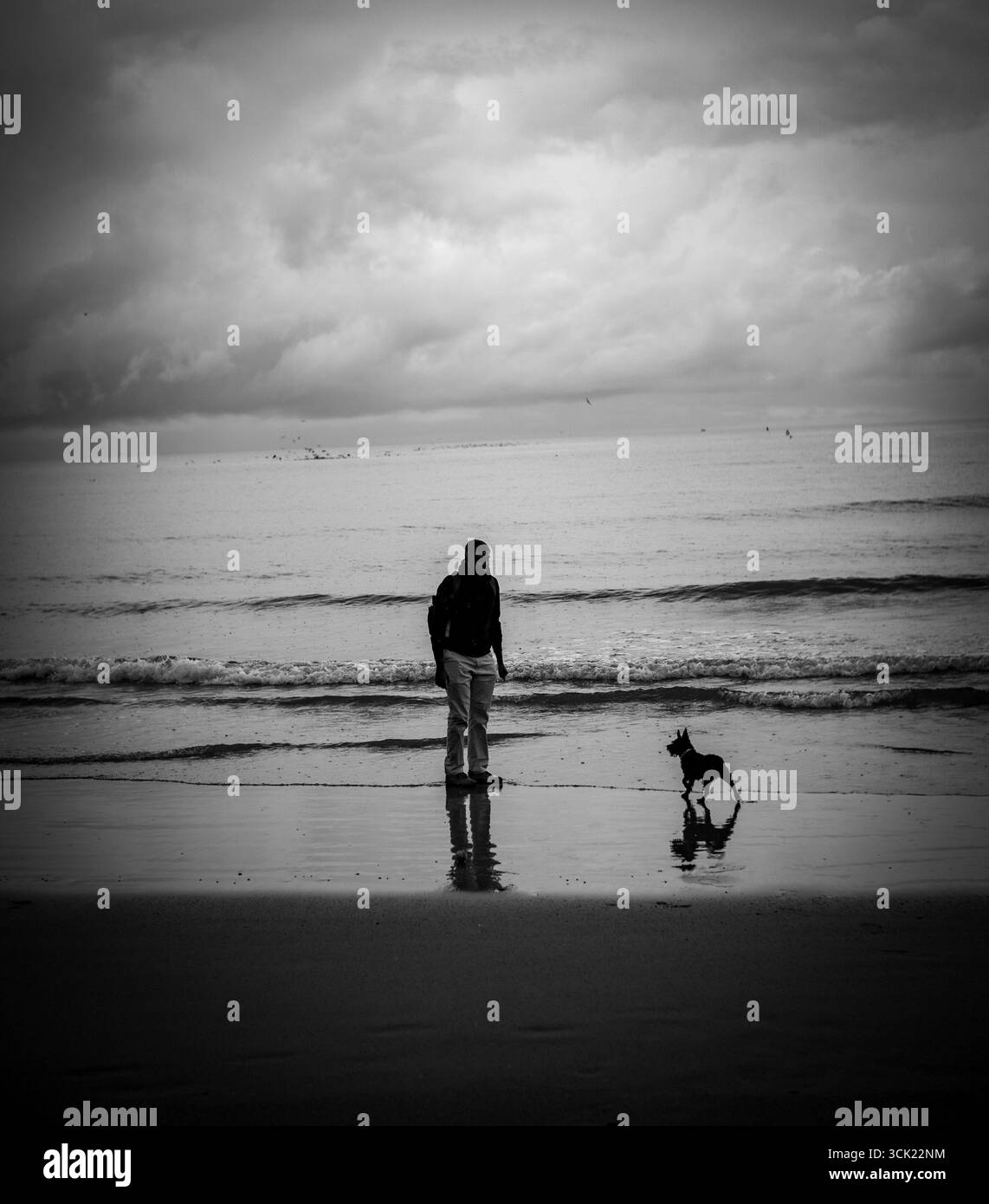 Man walking on ocean beach Black and White Stock Photos & Images - Alamy