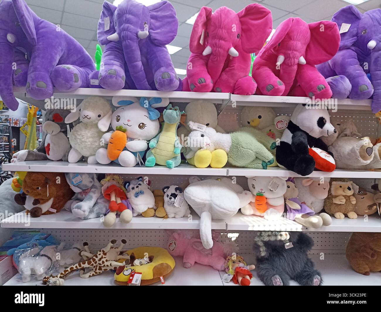 Colorful plush toy collection in store display shelves Stock Photo - Alamy