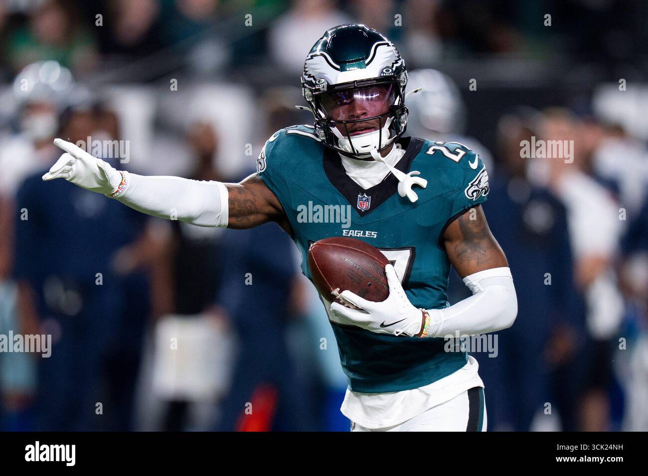Philadelphia Eagles cornerback Quinyon Mitchell reacts to recovering ...