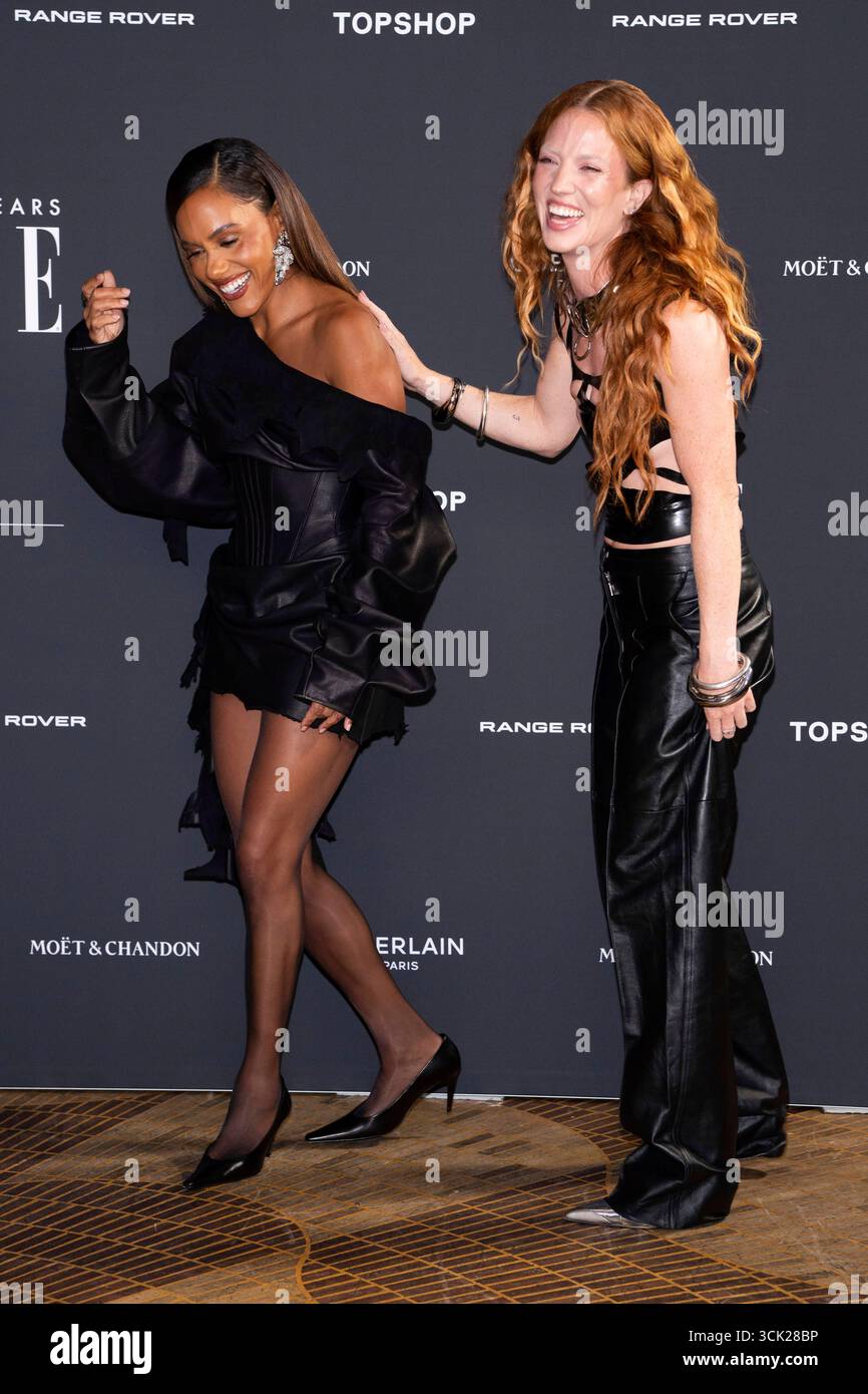 Alex Scott, left, and Jess Glynne pose for photographers upon arrival ...