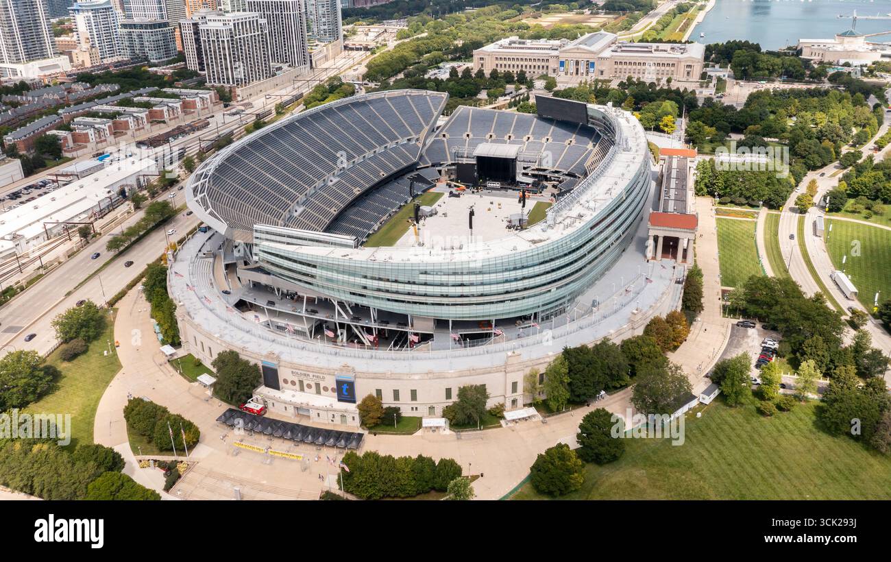 An aerial view of Soldier Field, home to the Chicago Bears, looking ...