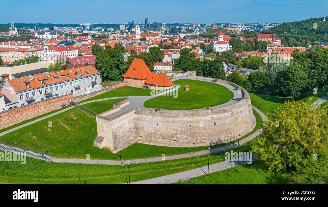 Aerial view of the Bastion of Vilnius City Wall, a semi-circular ...