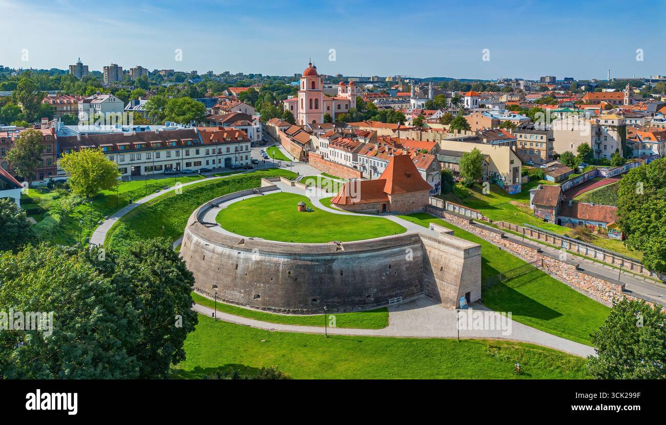 Aerial view of the Bastion of Vilnius City Wall, a semi-circular ...