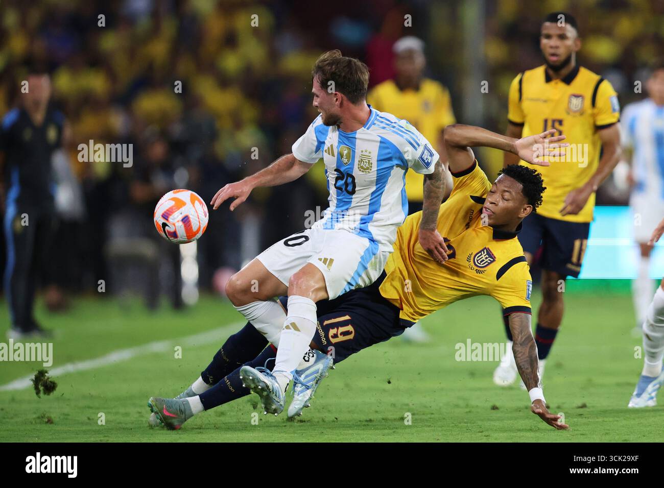 Argentina's Alexis Mac Allister, left, and Ecuador's Gonzalo Plata ...