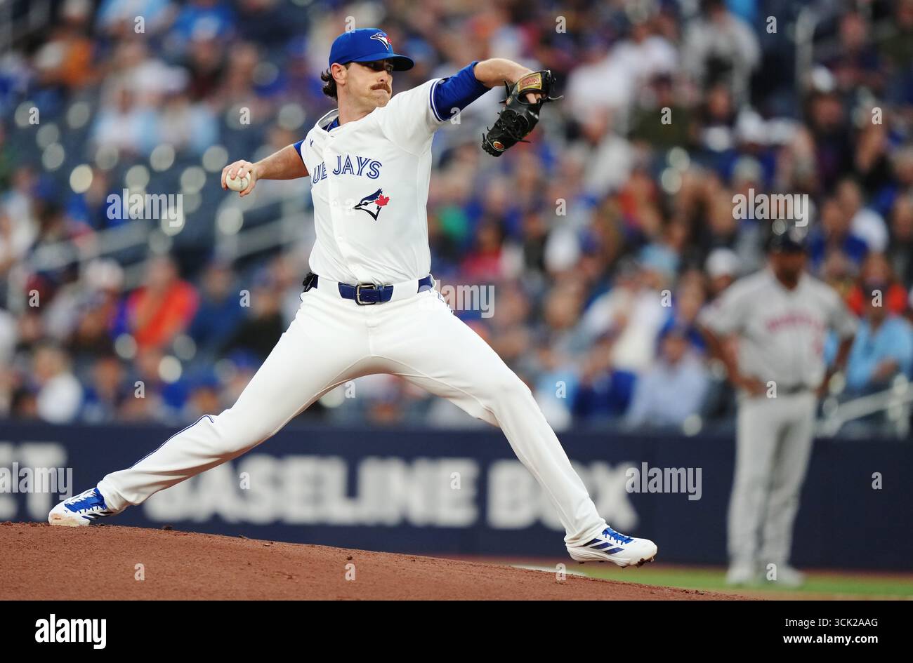 Toronto Blue Jays pitcher Shane Bieber (57) works against the Houston ...