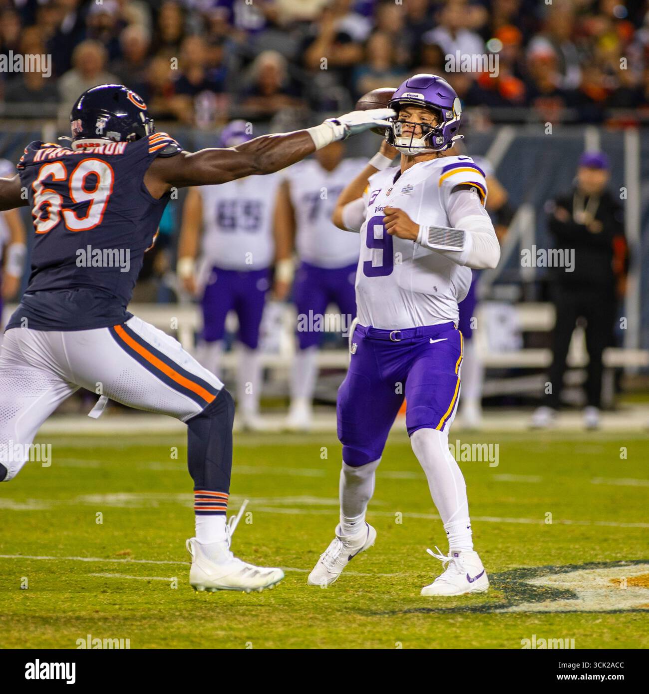 September 08, 2025: Chicago Bears Tanoh Kpassagnon (69) chases ...