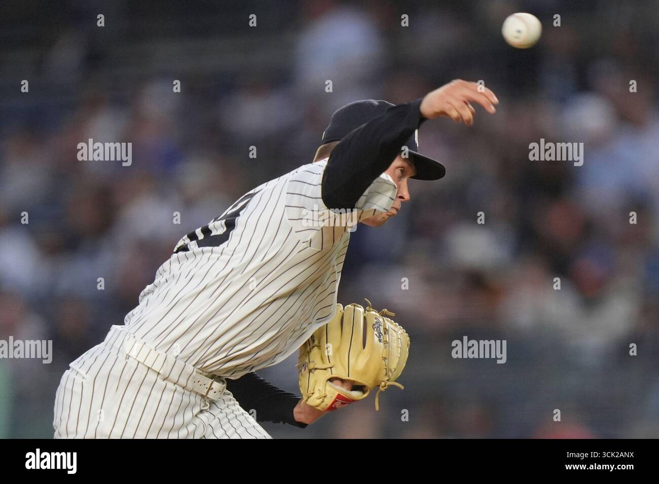 New York Yankees' Will Warren pitches during the first inning of a ...