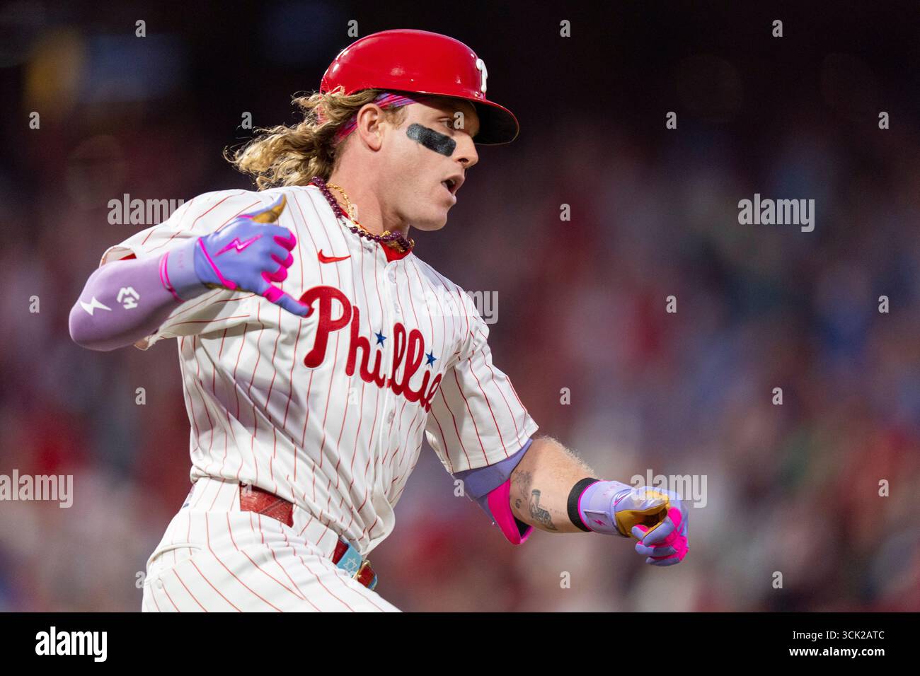 Philadelphia Phillies' Harrison Bader reacts to his home run during the ...