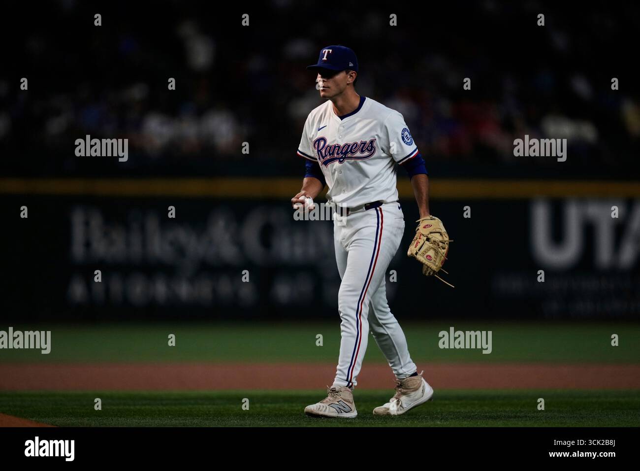 Texas Rangers starting pitcher Jack Leiter works against the Cleveland ...