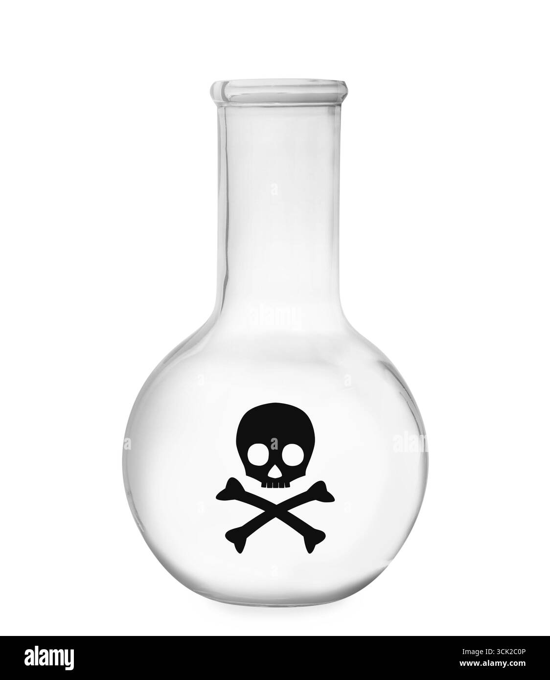 Poison warning symbol on glass flask against white background Stock ...