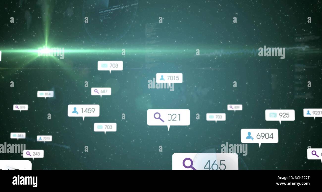 Floating notification bubbles displaying search envelope user icons in ...