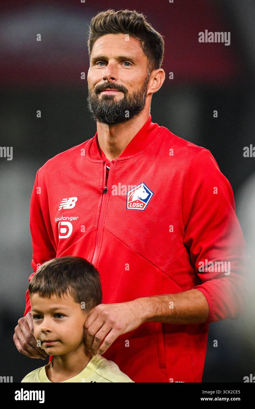 Olivier GIROUD of Lille with his son Aaron during the French ...