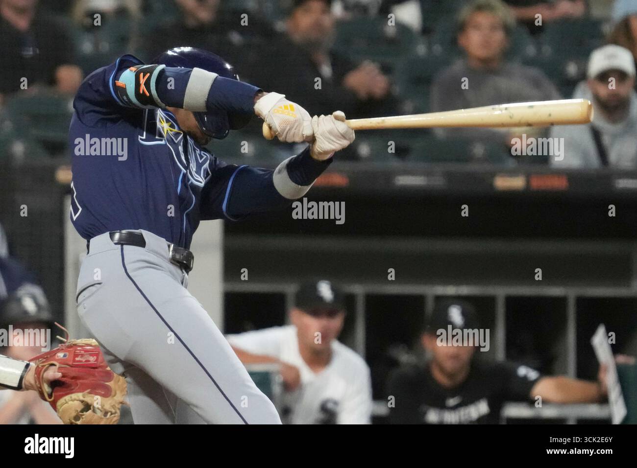 Tampa Bay Rays' Chandler Simpson hits a one-run single during the ...
