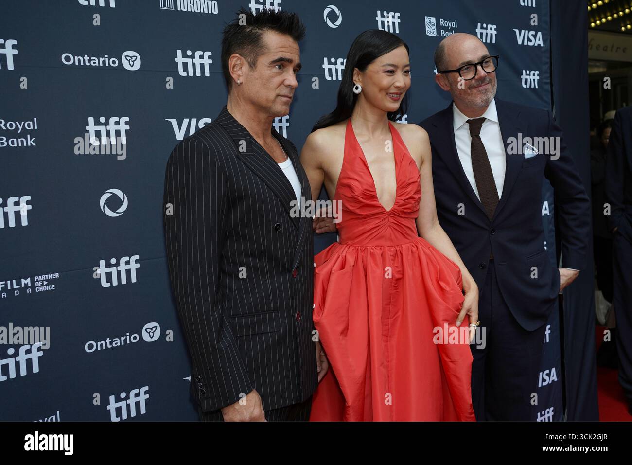 (L-R) Colin Farrell, Fala Chen and Edward Berger attend the red carpet for the ‘Ballad of a ...