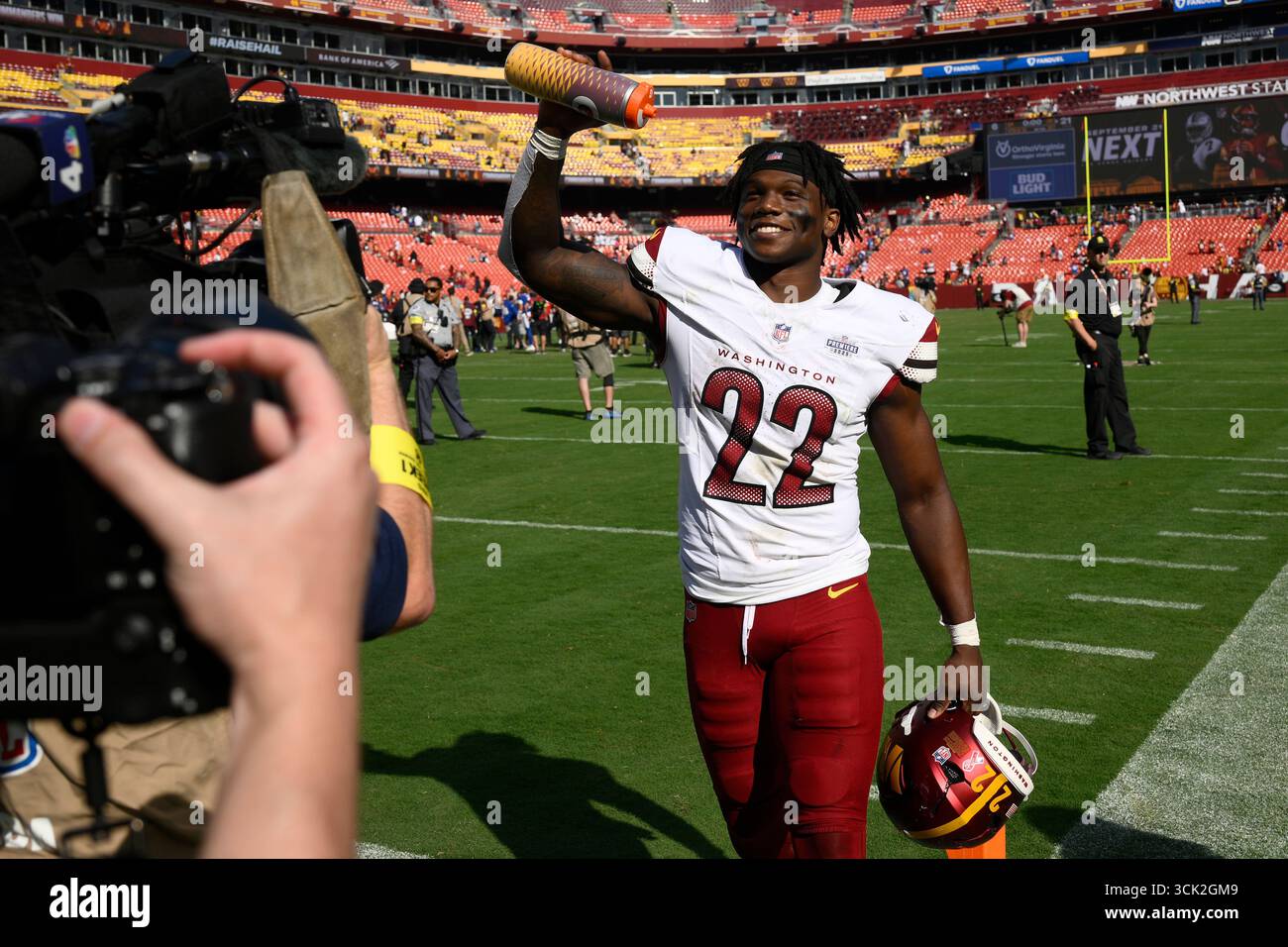 Washington Commanders running back Jacory Croskey-Merritt (22) after an NFL football game ...