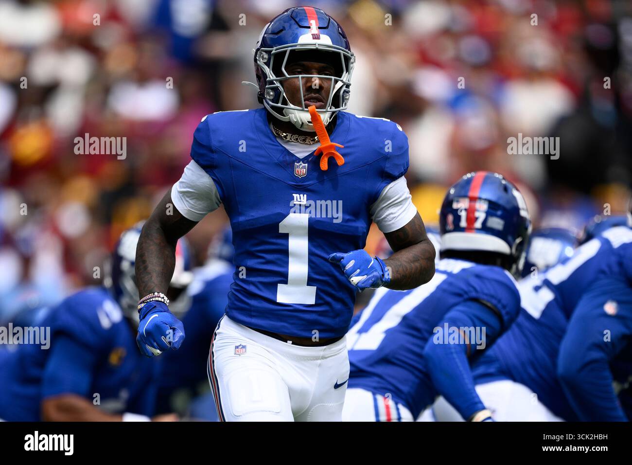 New York Giants wide receiver Malik Nabers (1) in action during the ...