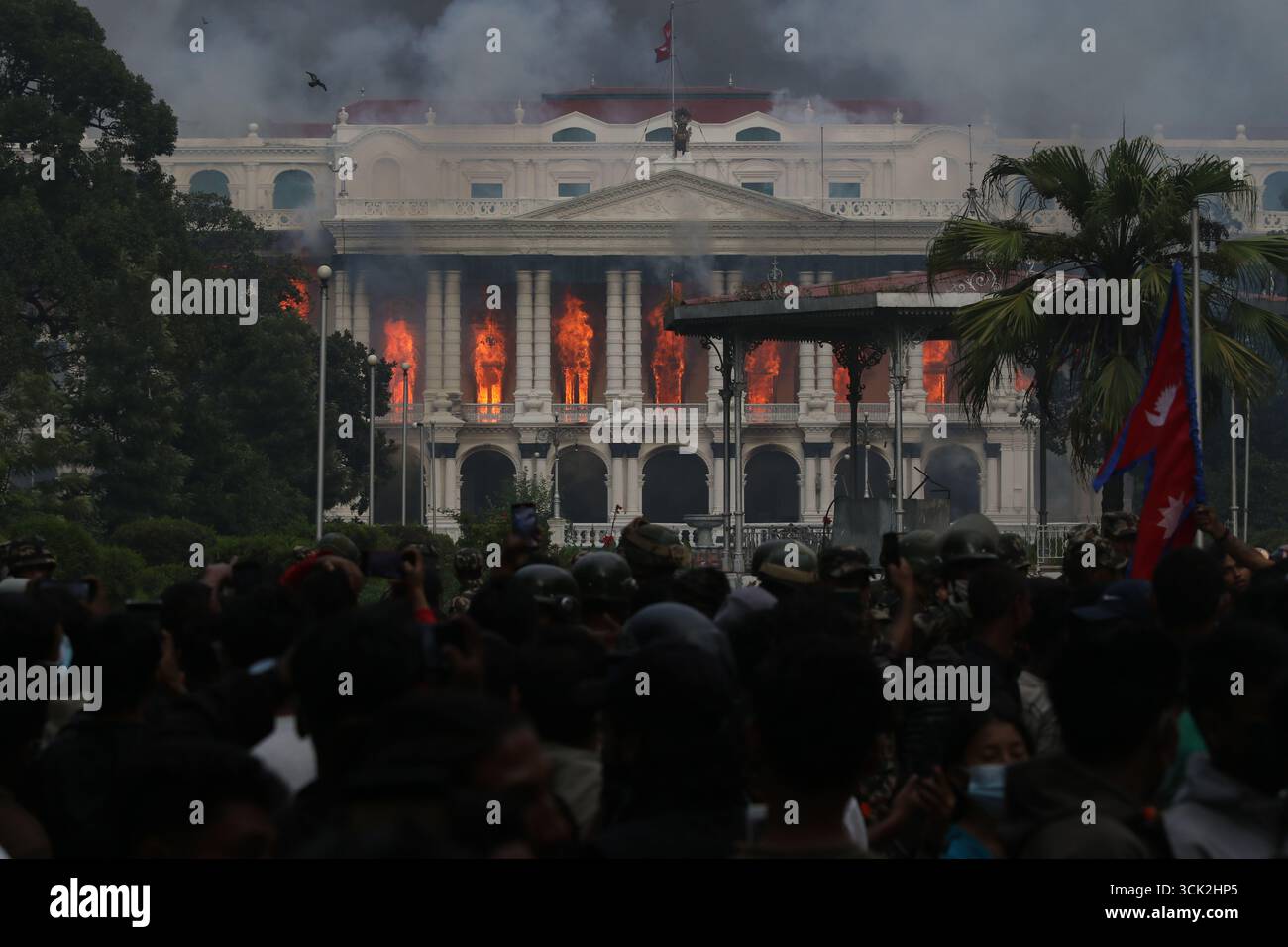 September 9, 2025, Kathmandu, Bagmati, Nepal: Smoke billows from the Singhadurbar, the ...